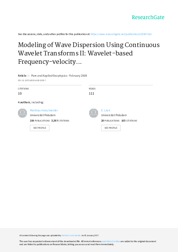(PDF) Modeling of wave dispersion using continuous wavelet transforms. 2003 October