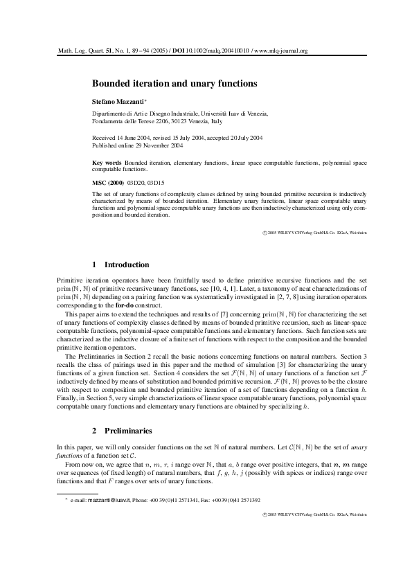 (PDF) Bounded iteration and unary functions