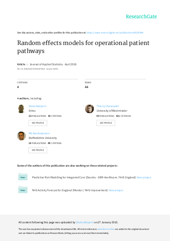 (PDF) Random effects models for operational patient pathways