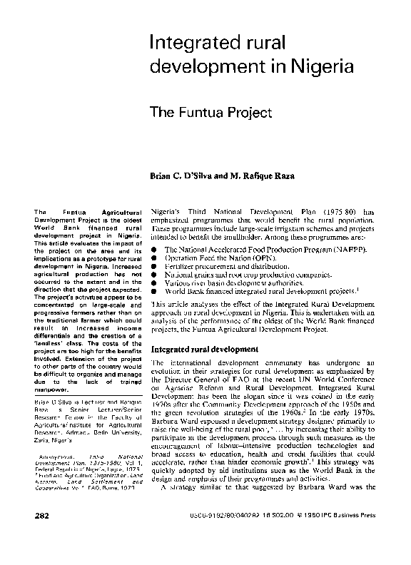 (PDF) Integrated rural development in Nigeria:: The Funtua project