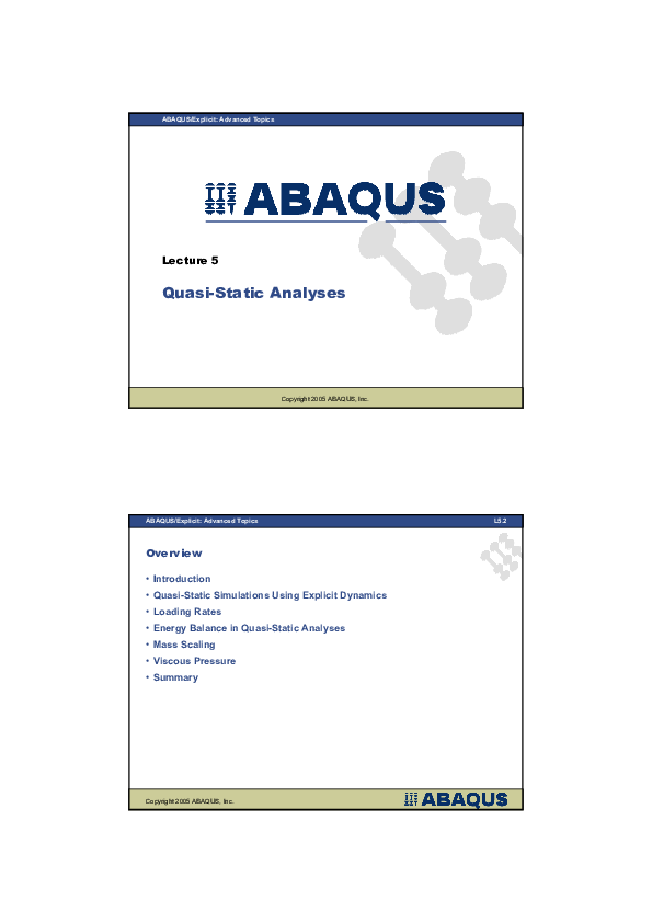 Pdf Abaqus Quasi Static Analyses Lecture 4494