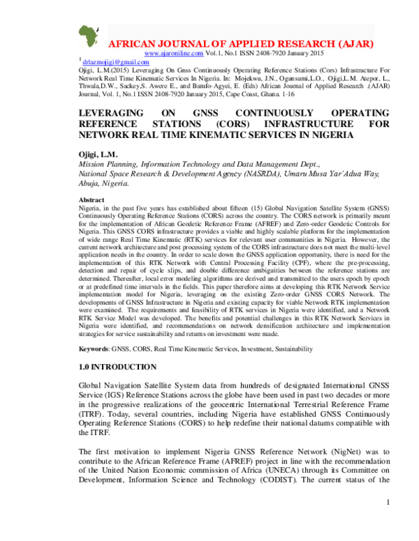 (PDF) LEVERAGING ON GNSS CONTINUOUSLY OPERATING REFERENCE STATIONS ...