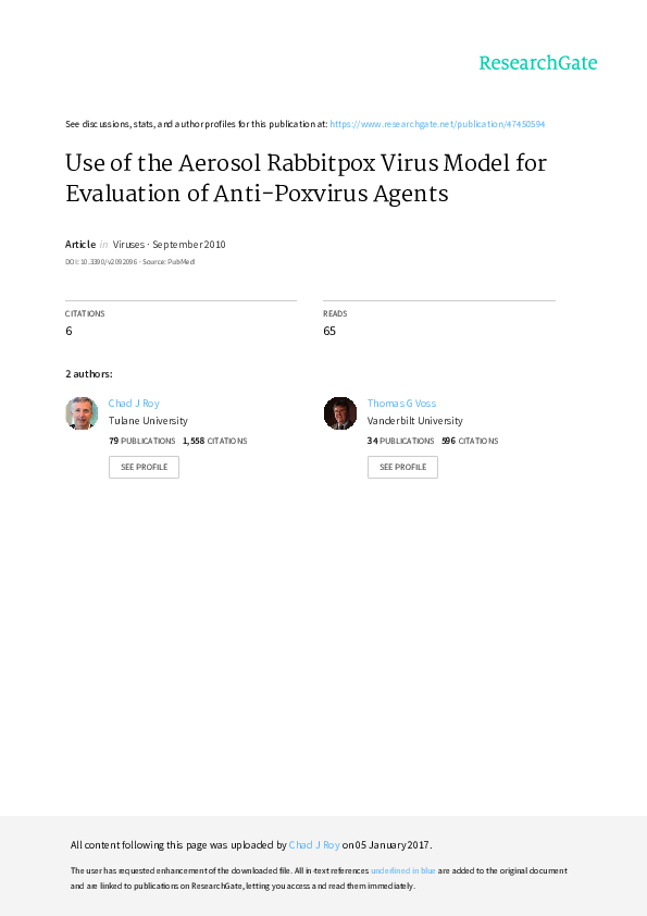 (PDF) Use of the Aerosol Rabbitpox Virus Model for Evaluation of Anti ...
