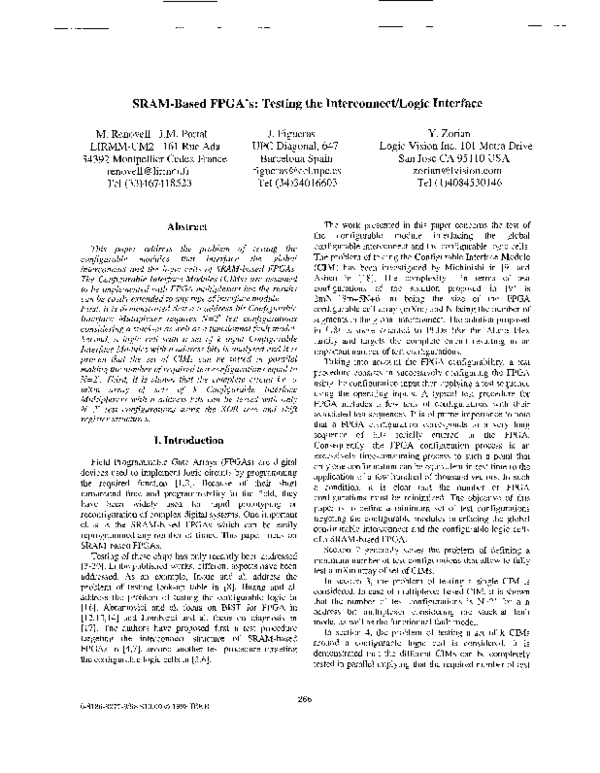Pdf Sram Based Fpgas Testing The Interconnectlogic Interface