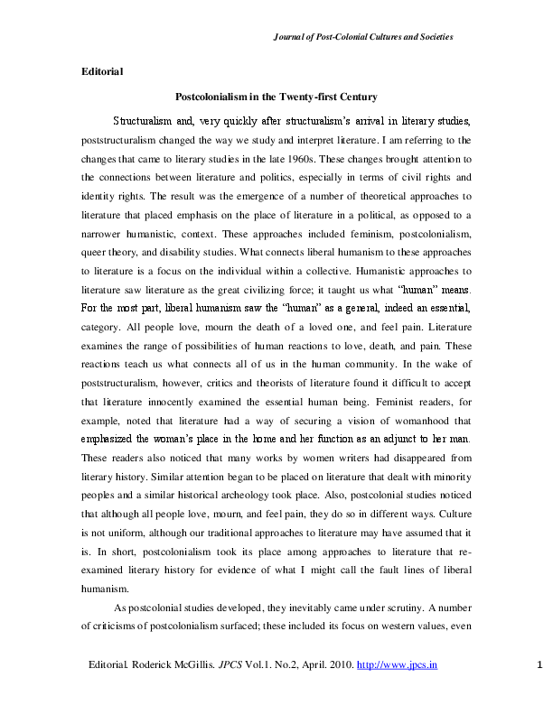 (PDF) Postcolonialism in the 21st Century