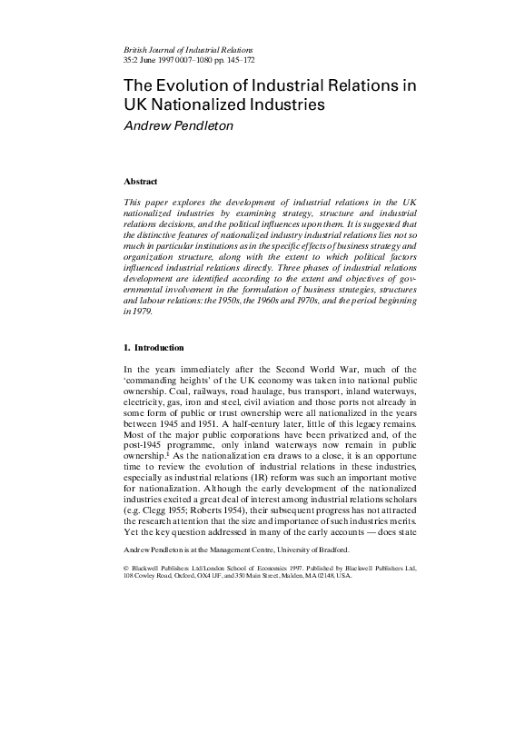 (PDF) The evolution of industrial relations in UK nationalized industries