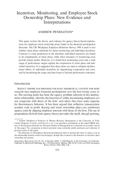 (PDF) Incentives, monitoring, and employee stock ownership plans: New ...