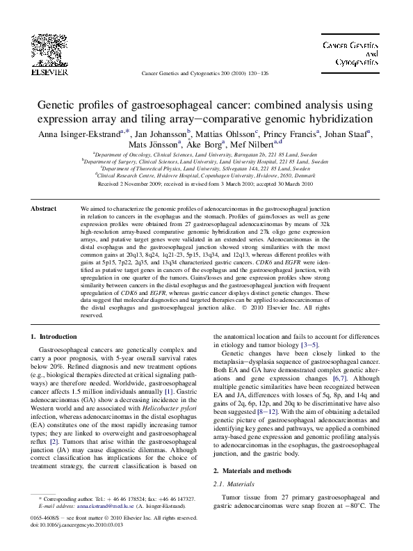 (PDF) Genetic profiles of gastroesophageal cancer: combined analysis using expression array and ...