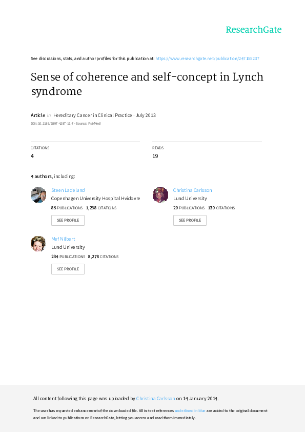 (PDF) Sense of coherence and self-concept in Lynch syndrome