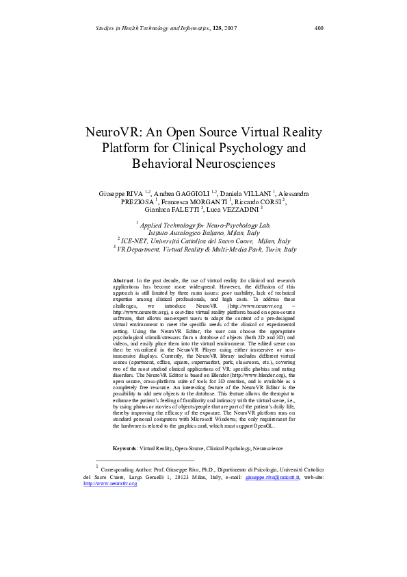 (PDF) NeuroVR: an open source virtual reality platform for clinical ...