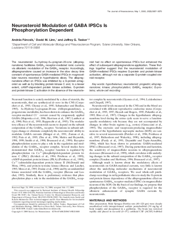 (PDF) Neurosteroid modulation of GABA IPSCs is phosphorylation dependent