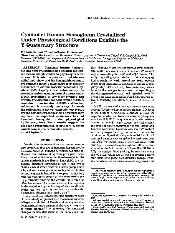 (PDF) Cyanomet human hemoglobin crystallized under physiological ...