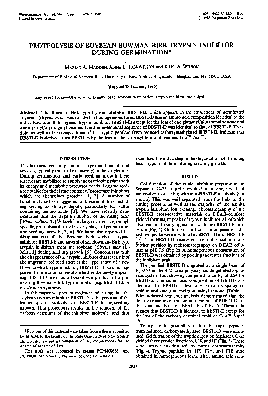 (PDF) Proteolysis of soybean Bowman-Birk trypsin inhibitor during ...