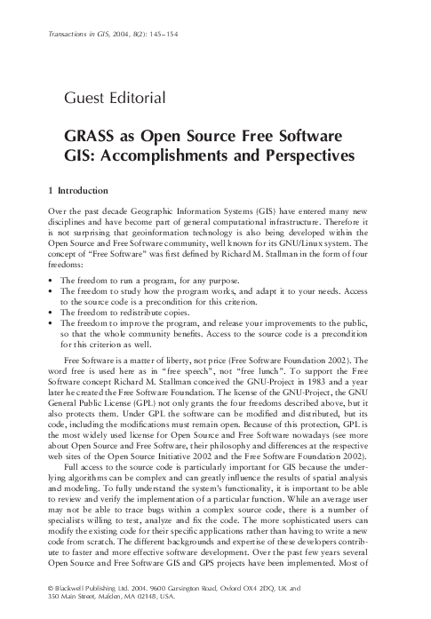(PDF) GRASS as open source free software GIS: accomplishments and perspectives