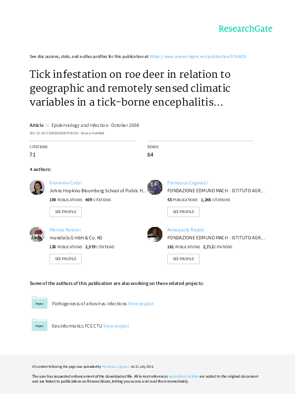 (PDF) Tick infestation on roe deer in relation to geographic and ...