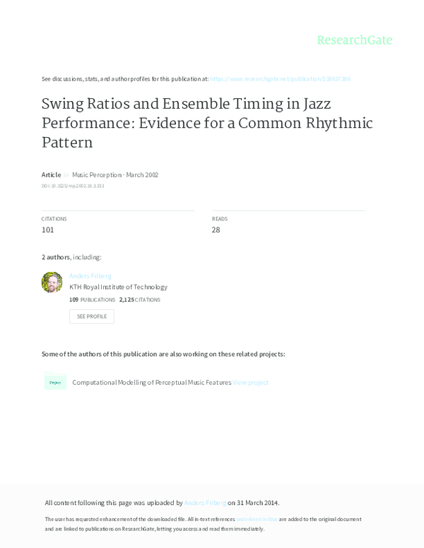 (PDF) Swing ratios and ensemble timing in jazz performance: Evidence ...