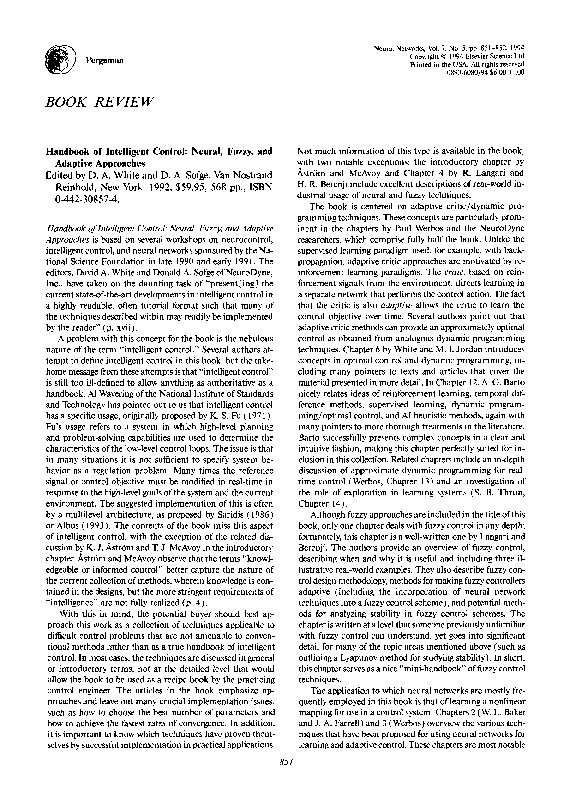 Pdf Handbook Of Intelligent Control Neural Fuzzy And Adaptive