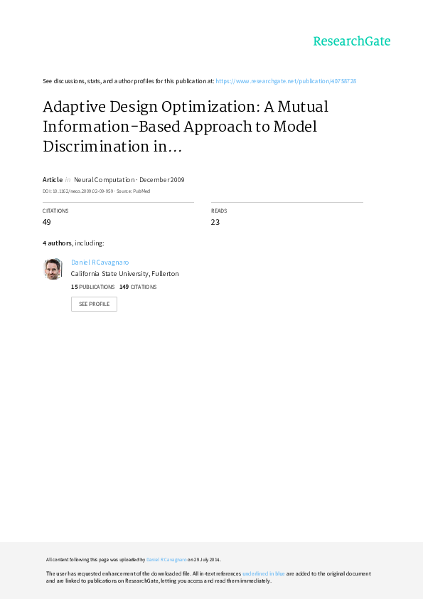 (PDF) Adaptive design optimization: A mutual information-based approach ...