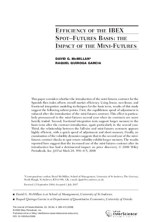 (PDF) Efficiency of the IBEX spot futures basis: The impact of the mini ...