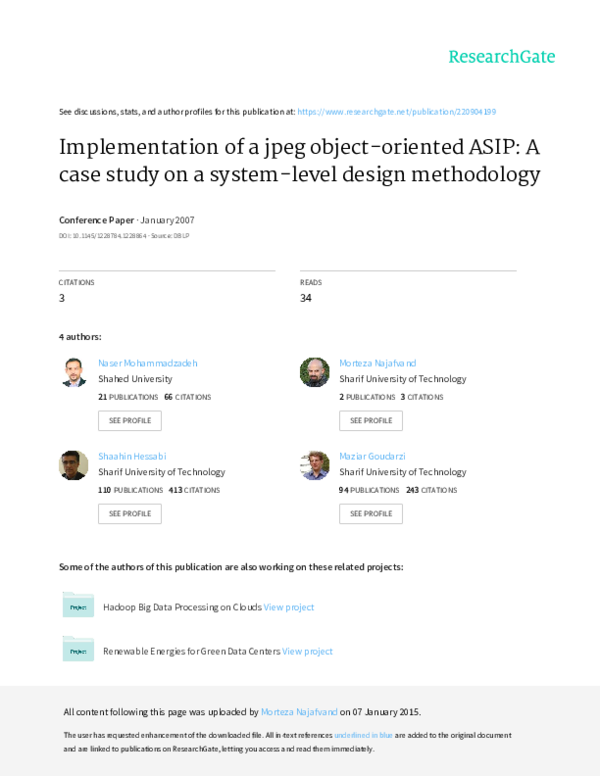 (PDF) Implementation of a jpeg object-oriented ASIP: a case study on a system-level design ...