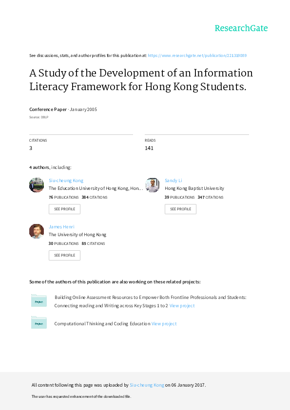 (PDF) A Study of the Development of an Information Literacy Framework ...