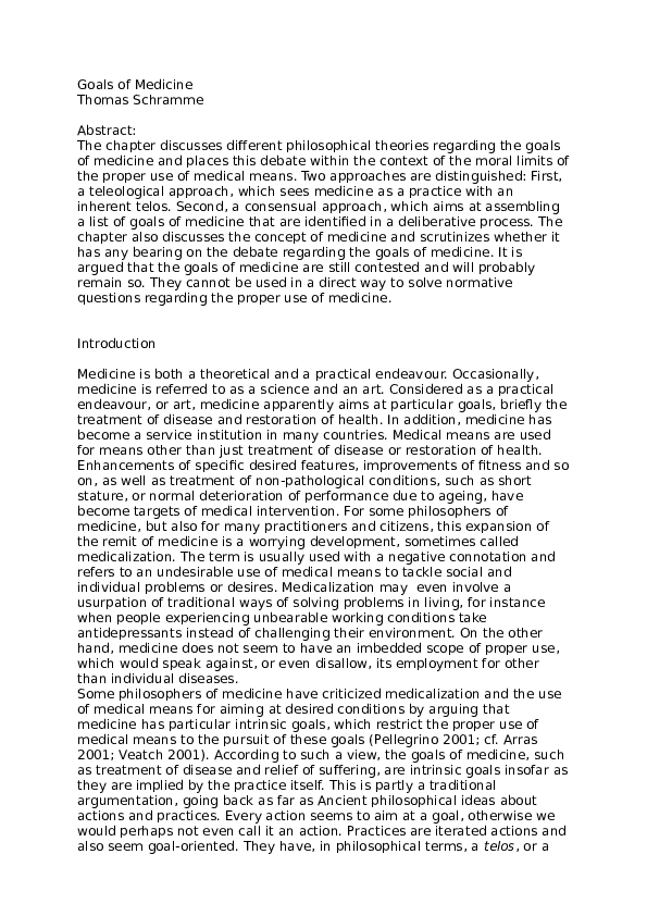 (DOC) Goals of Medicine