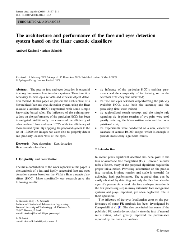 (PDF) The architecture and performance of the face and eyes detection system based on the Haar ...