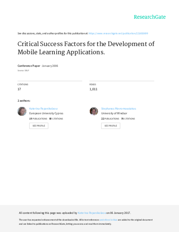 (PDF) Critical success factors for the development of mobile learning ...