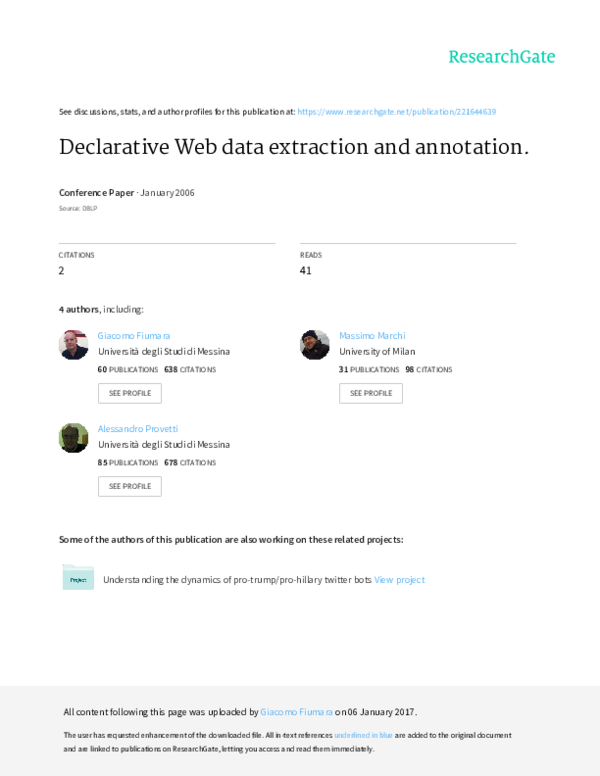 Pdf Declarative Web Data Extraction And Annotation Alessandro Provetti
