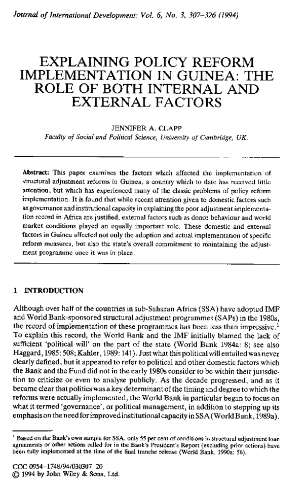 (PDF) Explaining policy reform implementation in Guinea: The role of ...
