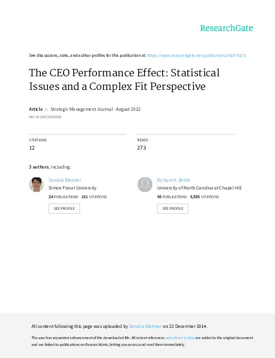 (PDF) The CEO Performance Effect: Statistical Issues and a Complex Fit ...