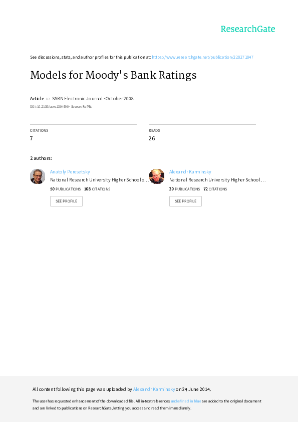 (PDF) Models for Moody's Bank Ratings