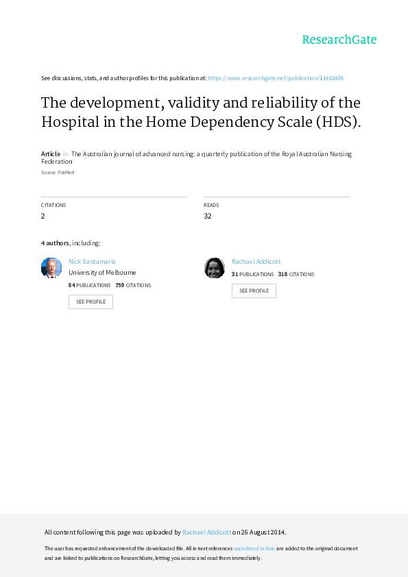 (PDF) The development, validity and reliability of the Hospital in the ...