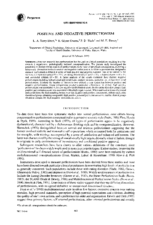 (PDF) Positive and negative perfectionism