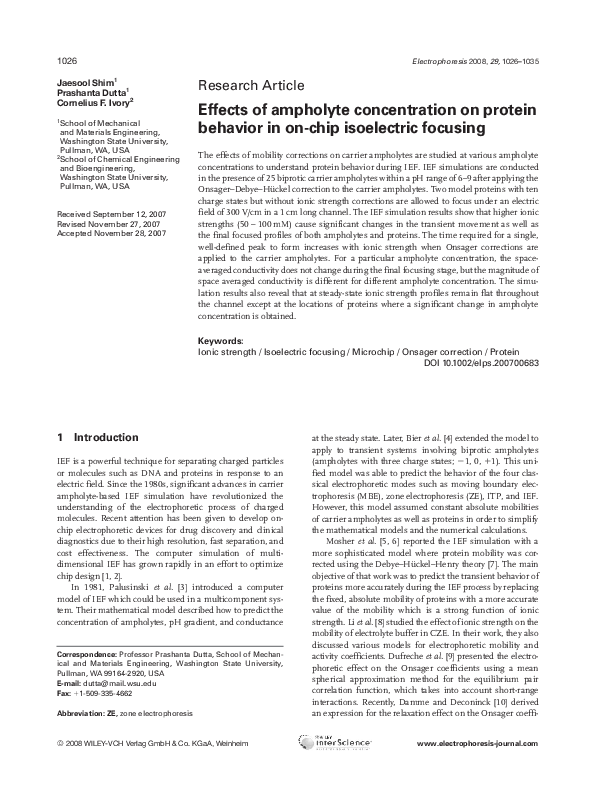 (PDF) Effects of Ampholyte Concentration on Protein Behavior In on-Chip ...