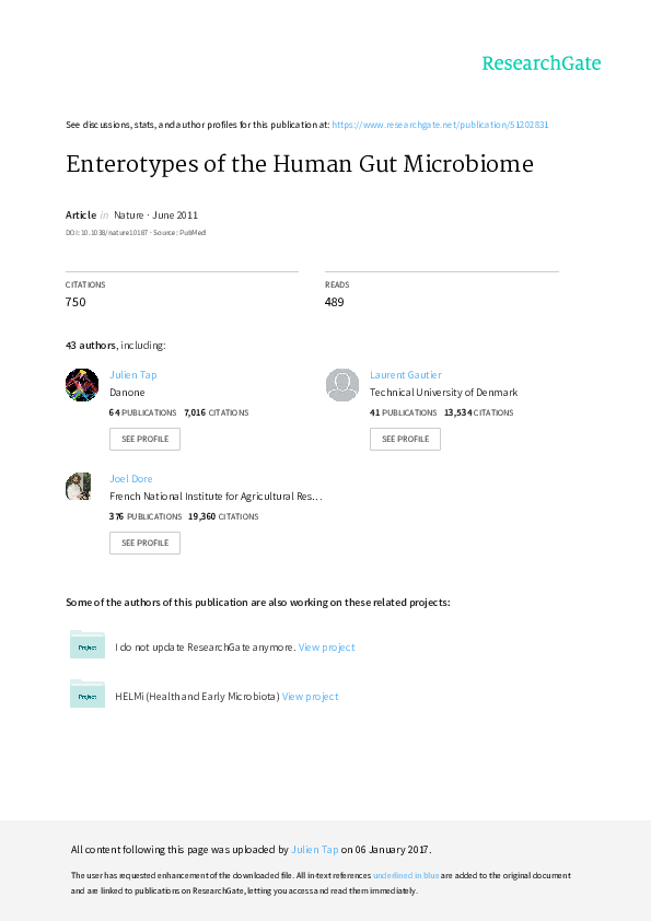 (PDF) Enterotypes of the human gut microbiome