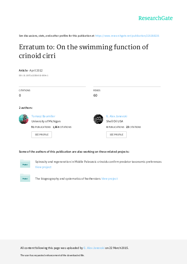 (PDF) On the swimming function of crinoid cirri