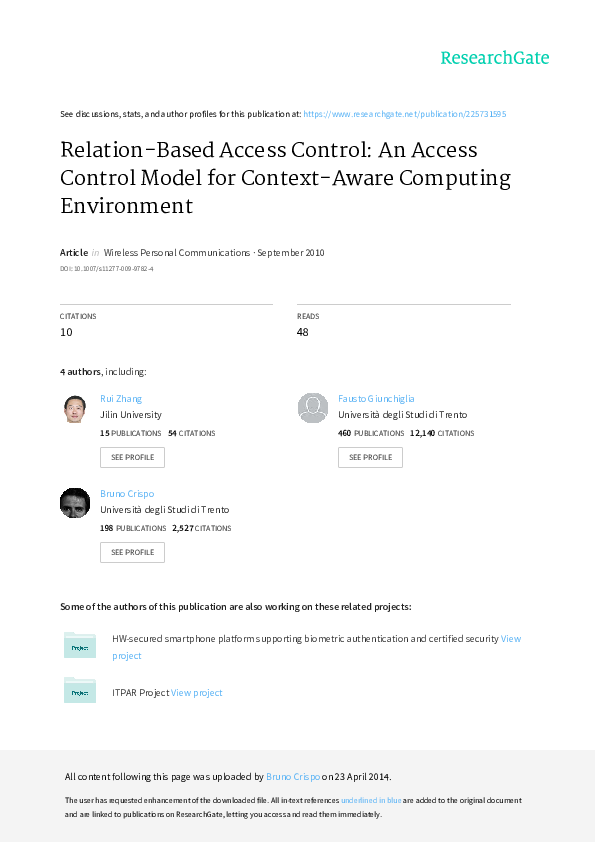(PDF) Relation-based access control: An access control model for context-aware computing environment