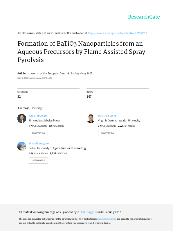 (PDF) Formation of BaTiO3 nanoparticles from an aqueous precursor by ...