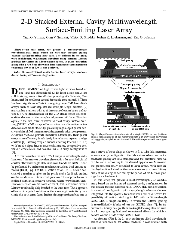 (PDF) 2-D Stacked External Cavity Multiwavelength Surface-Emitting Laser Array