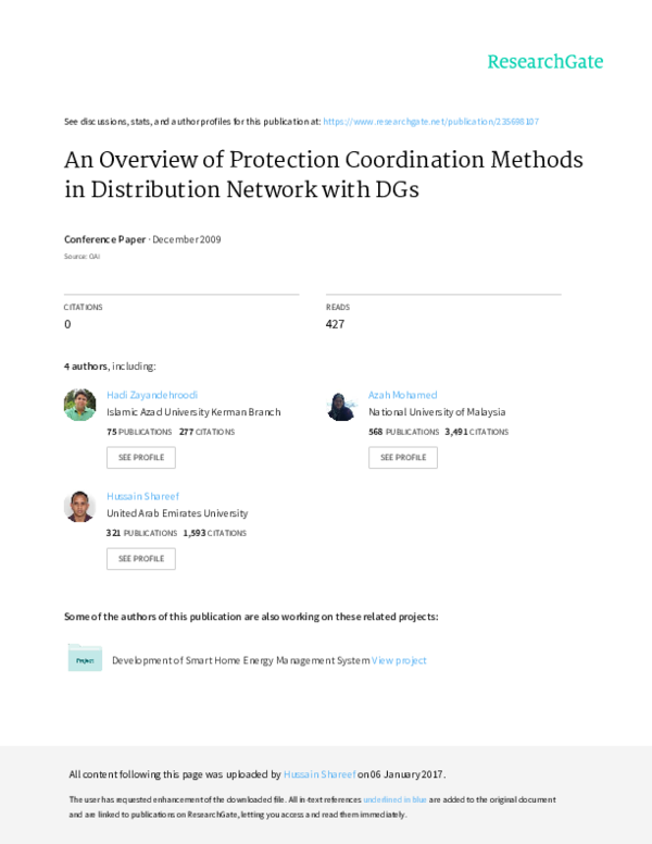 (PDF) Protection Coordination in DG-Integrated Networks