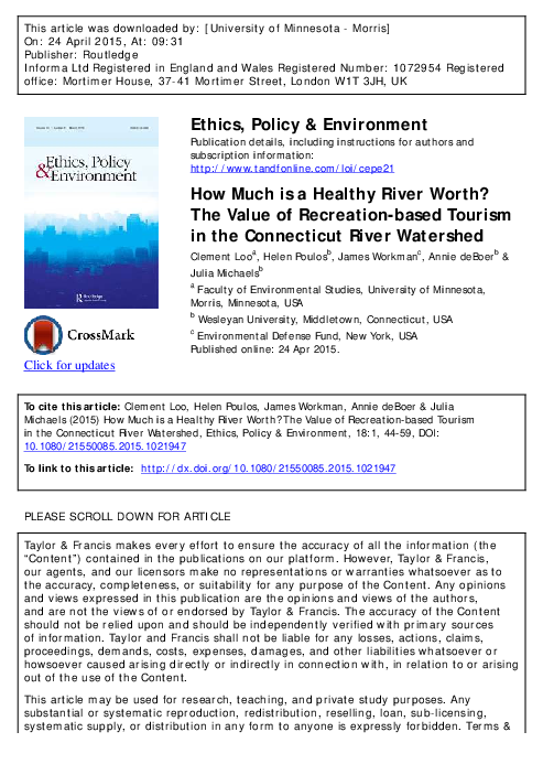 (PDF) How Much is a Healthy River Worth? The Value of Recreation-based ...