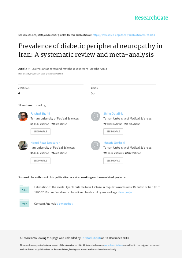 (PDF) Prevalence of diabetic peripheral neuropathy in Iran: a systematic review and meta-analysis
