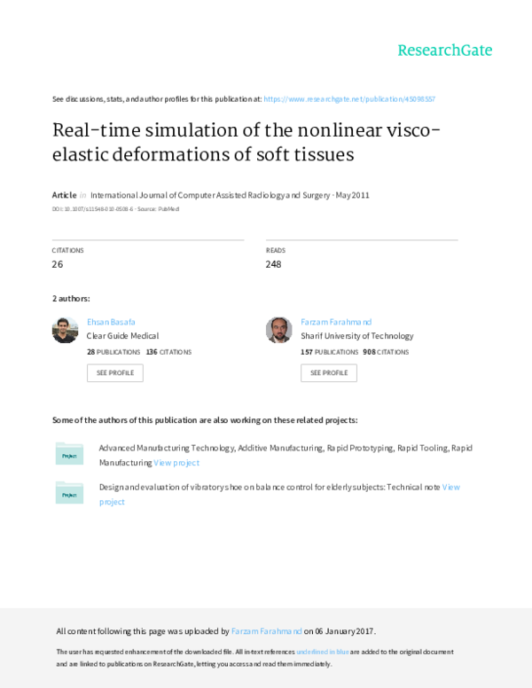(PDF) Real-time simulation of the nonlinear visco-elastic deformations of soft tissues