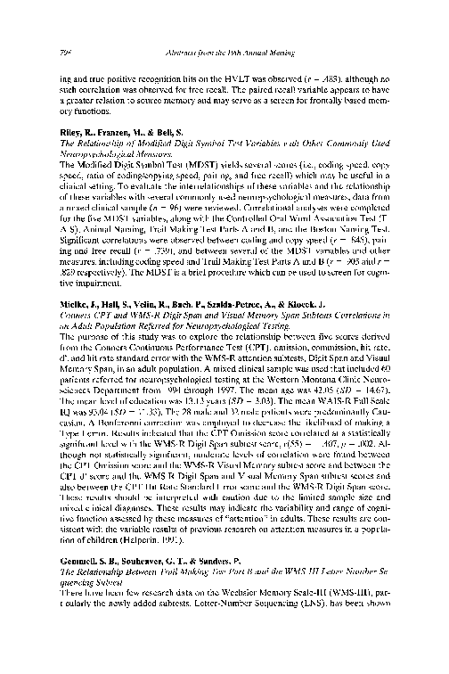(PDF) Conners CPT and WMS-R digit span and visual memory span subtests ...