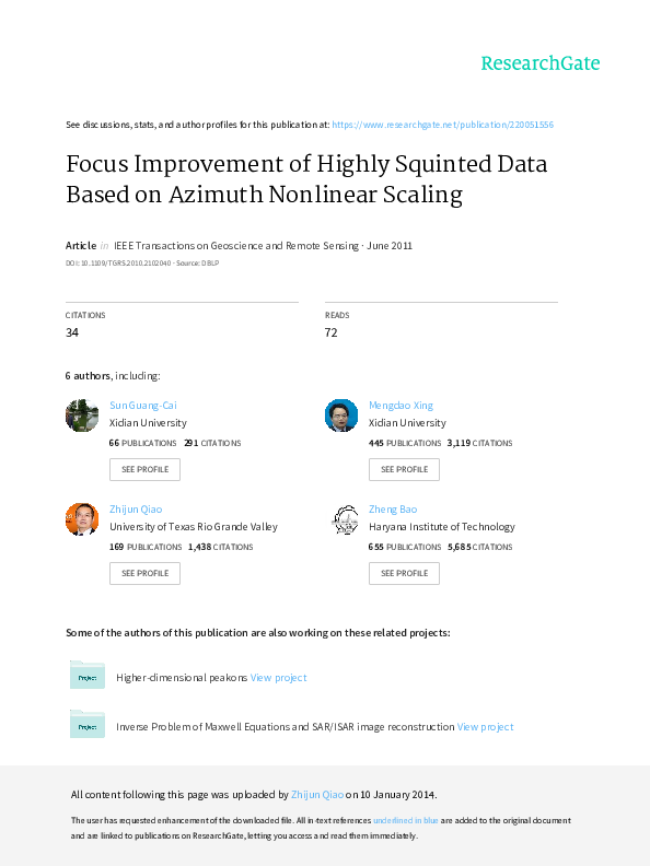 (PDF) Focus Improvement of Highly Squinted Data Based on Azimuth Nonlinear Scaling