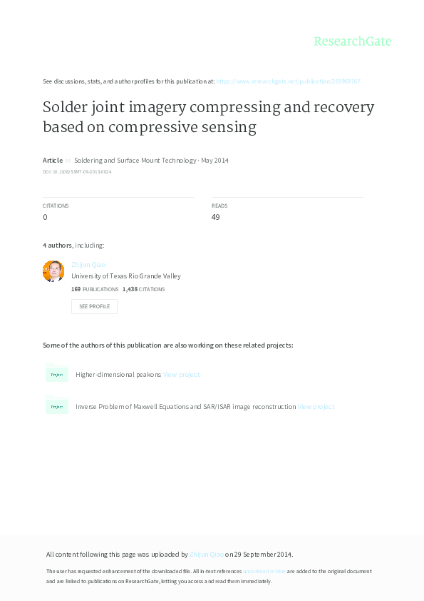 (PDF) Solder joint imagery compressing and recovery based on ...