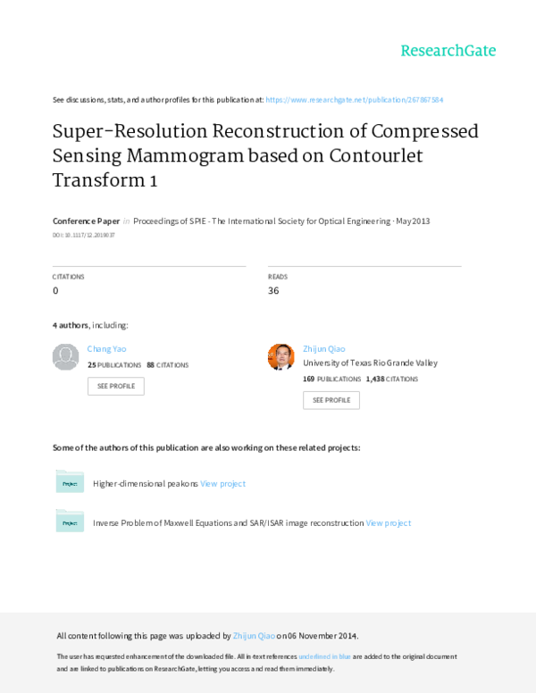 Pdf Super Resolution Reconstruction Of Compressed Sensing Mammogram Based On Contourlet