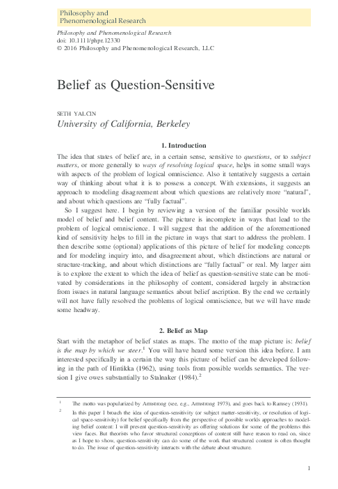(PDF) Belief as Question-Sensitive