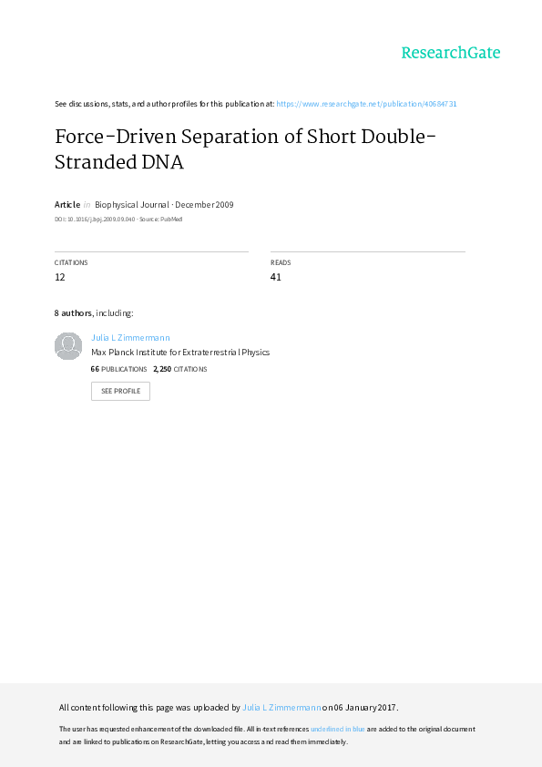 (PDF) Force-Driven Separation of Short Double-Stranded DNA
